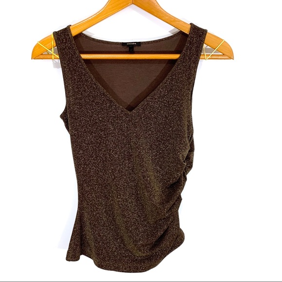 Escada | Tops | Escada Metallic Brown Ruched Tank Top | Poshmark
